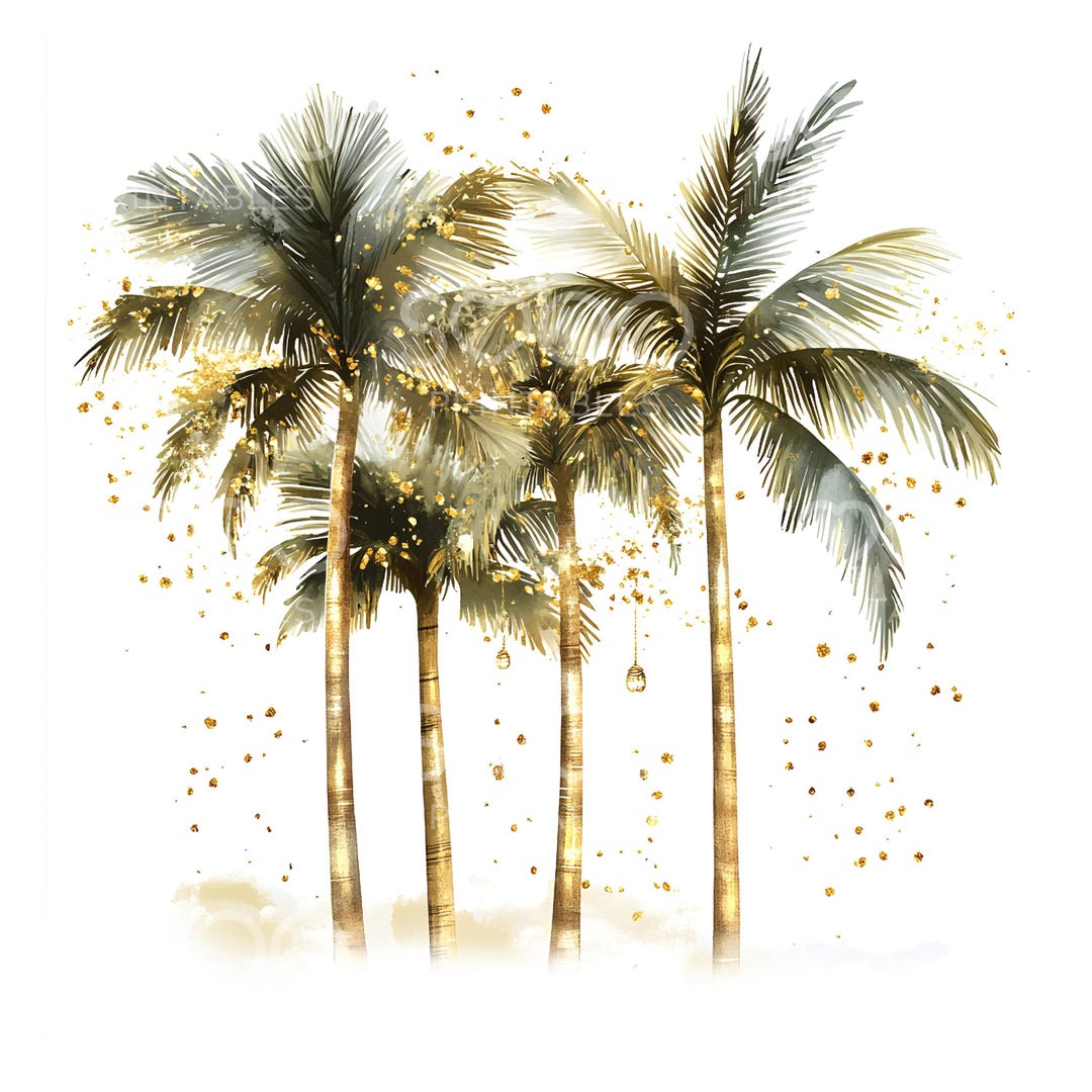 21 Gold Palm Trees Clipart, Tropical Summer Festive Clipart, Printable ...
