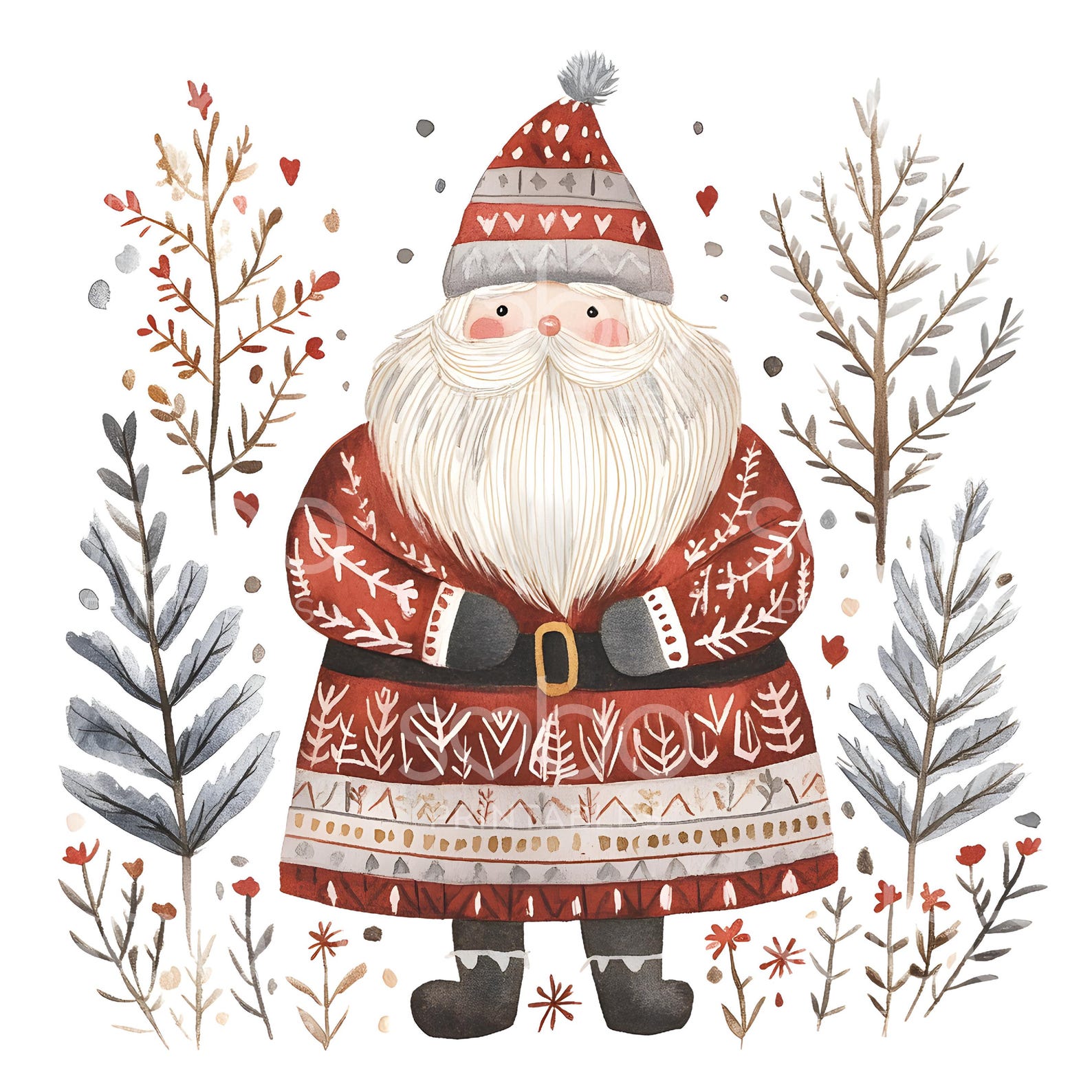 24 Scandinavian Folk Art Santa Clipart, Scandinavian Santa Claus ...
