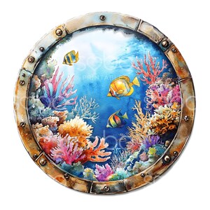 23 Ship Porthole View Clipart, Underwater Life, Submarine, Printable ...
