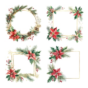 24 Gold Foil Christmas Frames Clipart, Xmas Gold Frame Border, Merry ...
