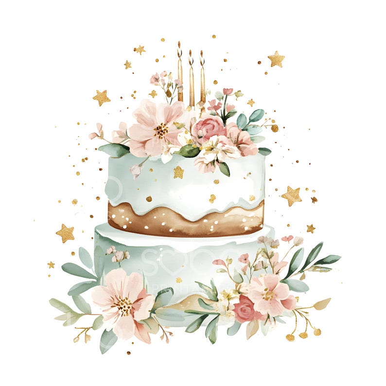 20 Boho Pastel Cake Clipart, Cute Kids Nursery, Birthday Cake, Gold ...