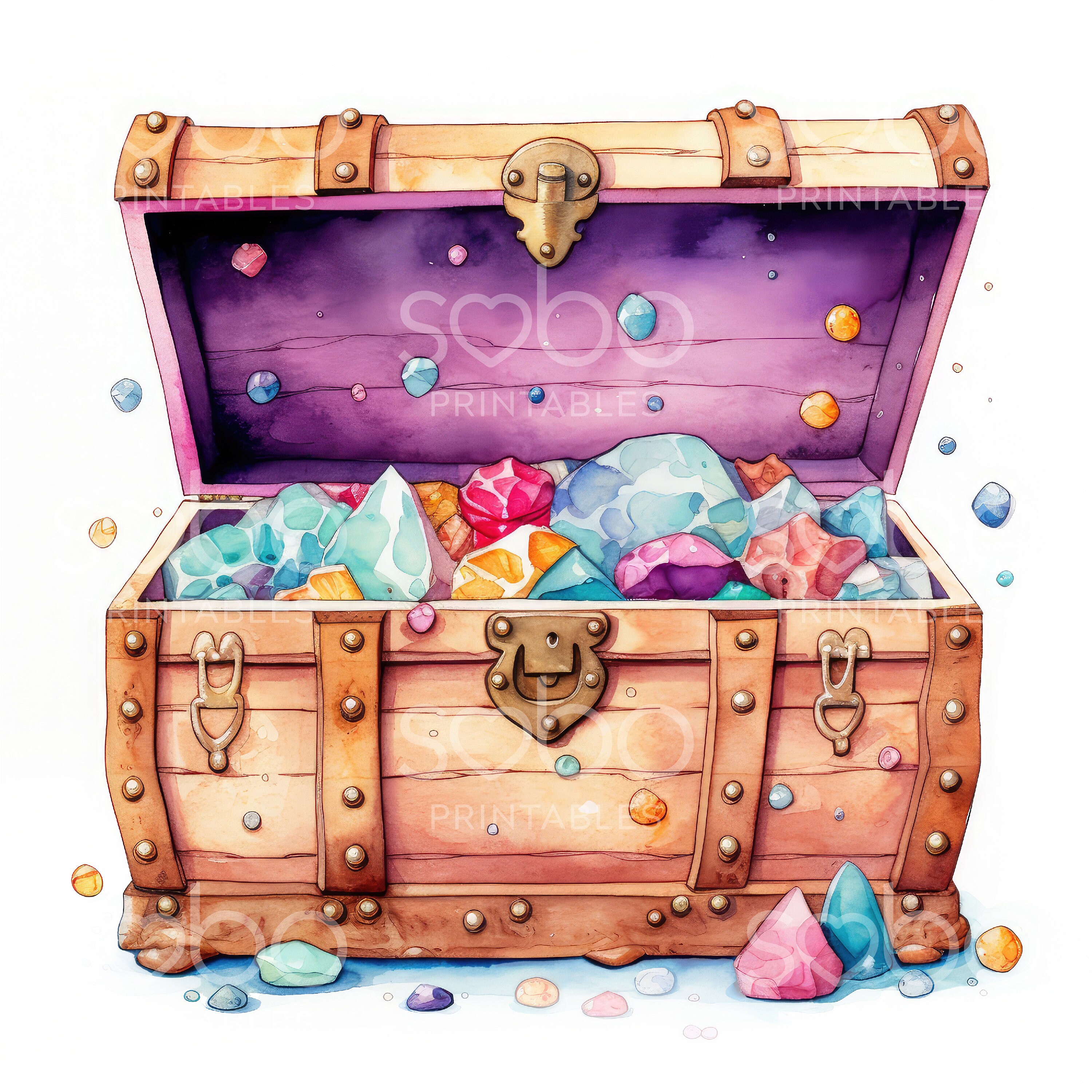 10 Treasure Chest Clipart, Magical, Printable Watercolour Clipart, High ...
