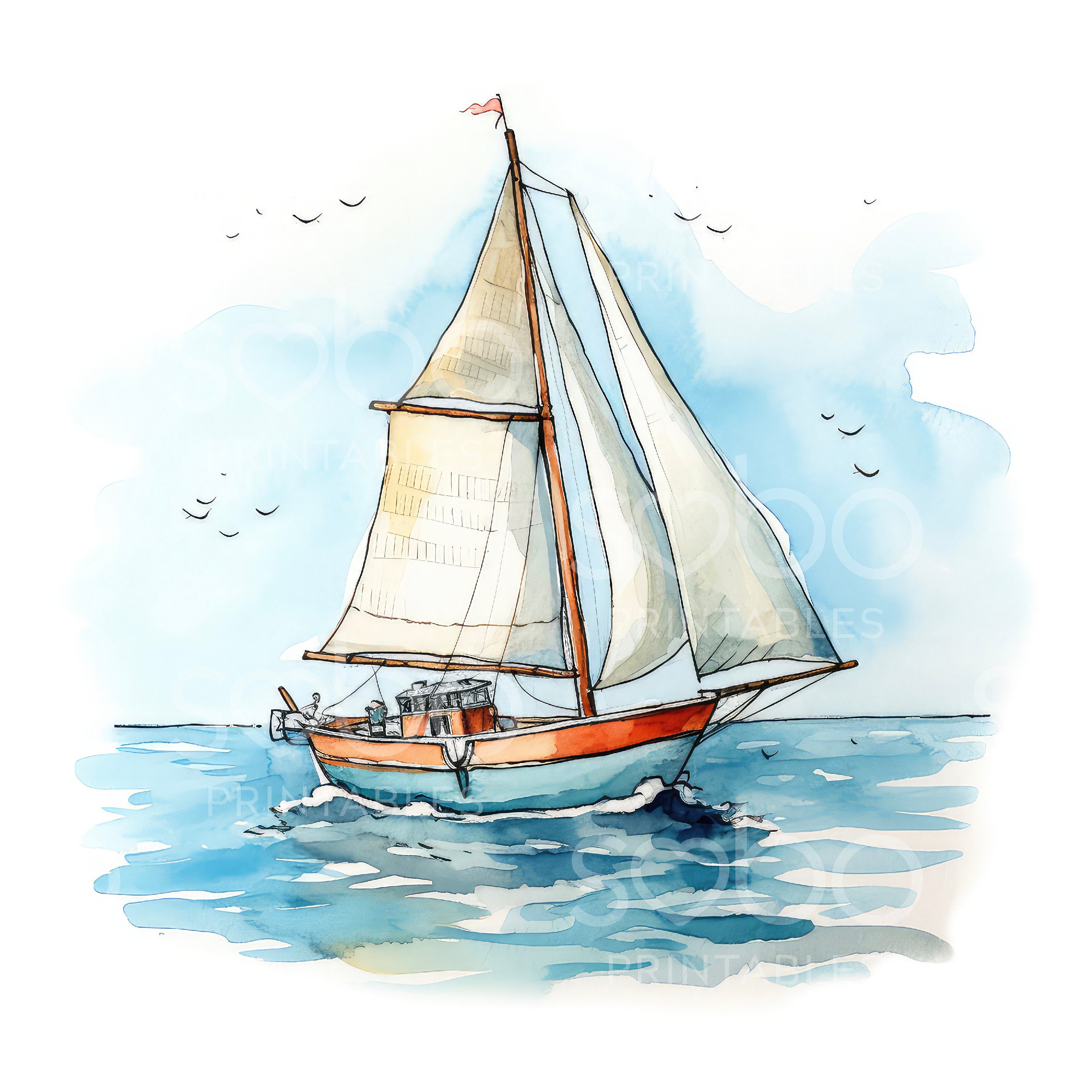 Nautical Sail Boats Clipart 14 High Quality Jpgs, Digital Download ...