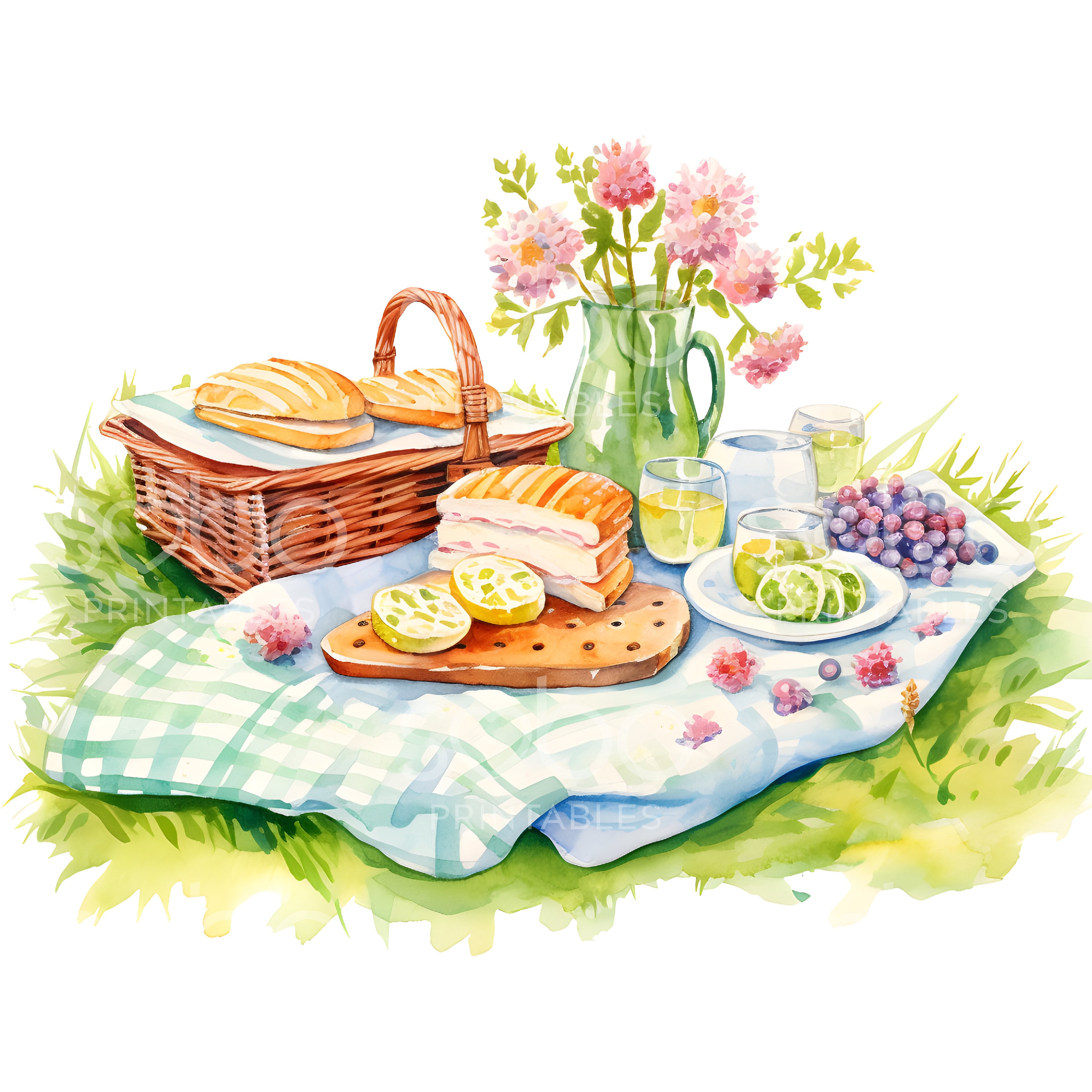 17 Summer Picnic in Park Clipart, Picnic Clipart, Watercolor Clipart ...