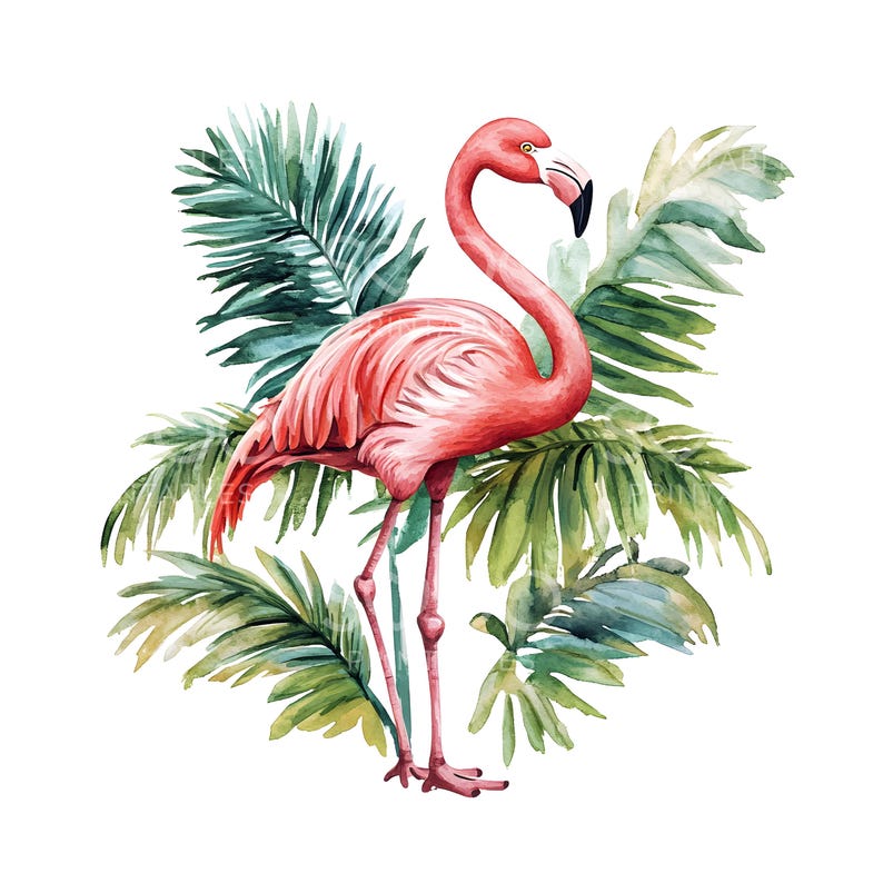 19 Tropical Flamingo Clipart, Floral Flamingo, Tropical Watercolor Art ...