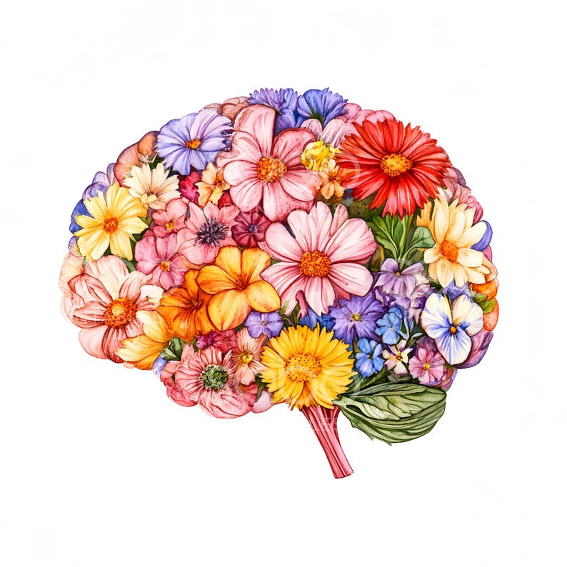 15 Floral Human Brain Clipart, Floral Anatomical Brain, High Quality ...