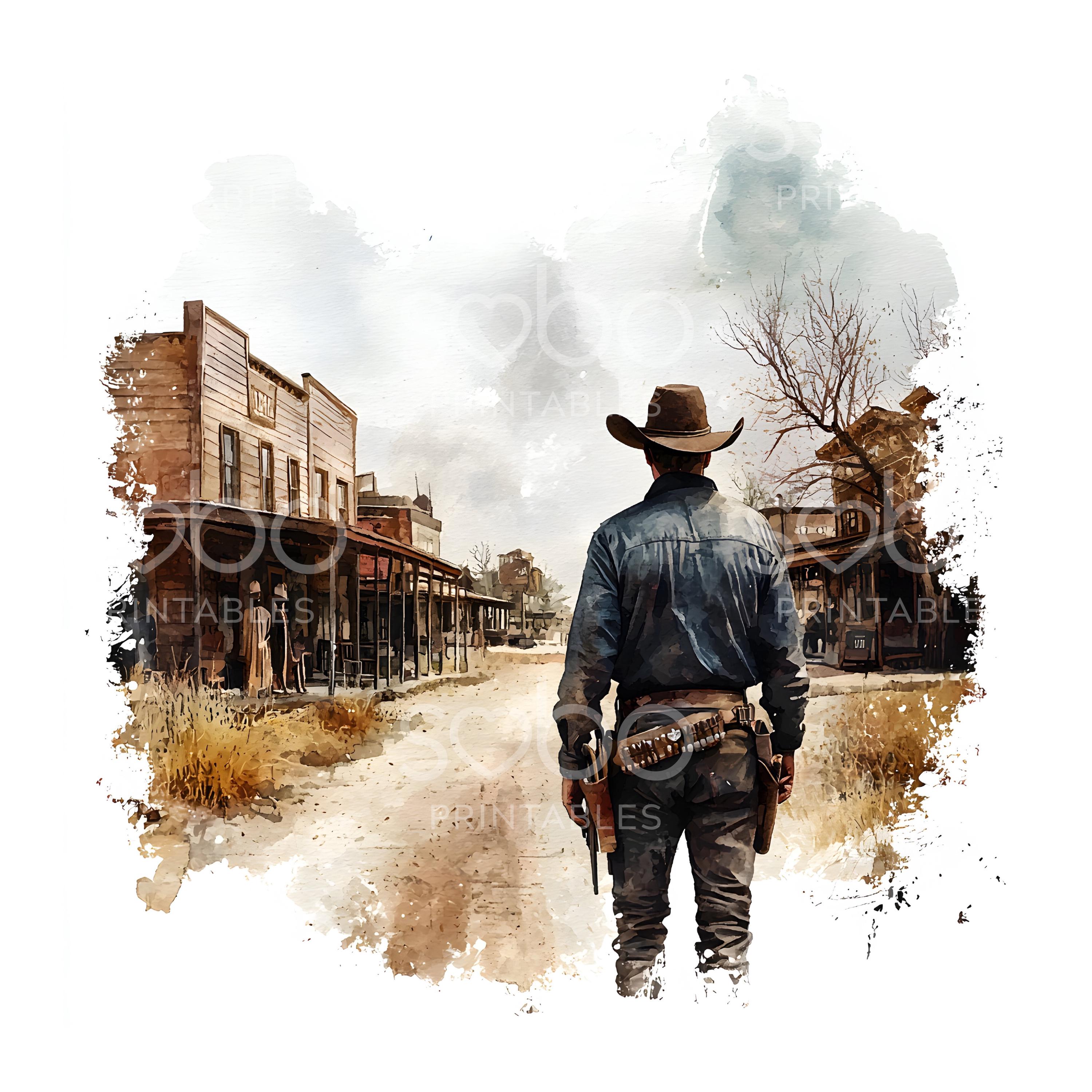 31 Wild West Cowboy Clipart, Cowboy on Horse, Printable Watercolor Art ...