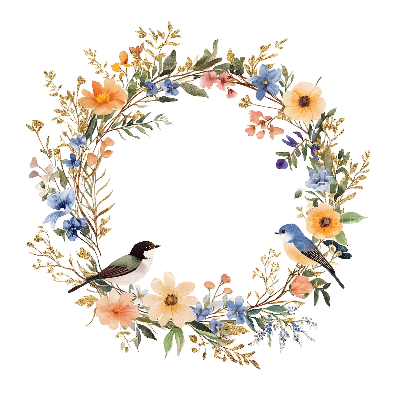 22 Floral Bird Wreaths Clipart, Wildflower Wreath Art, High Quality ...
