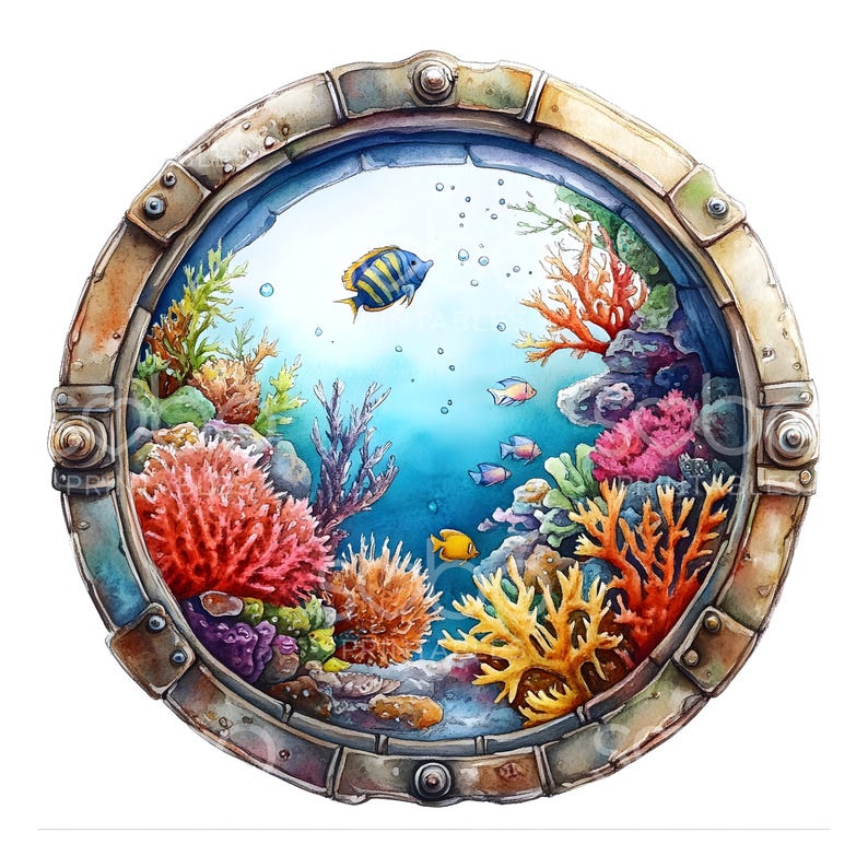 23 Ship Porthole View Clipart, Underwater Life, Submarine, Printable ...