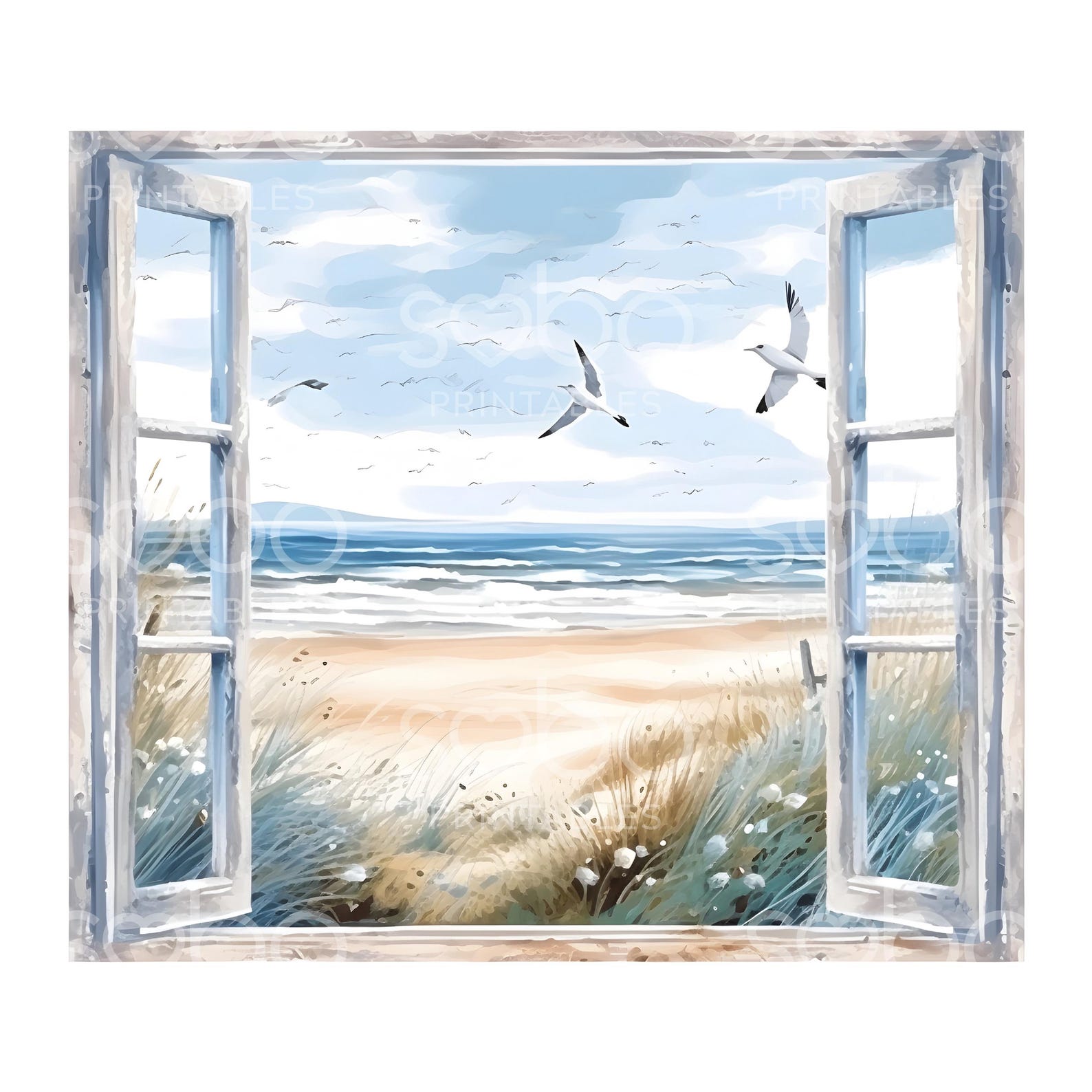 18 Window Ocean View Clipart, Window to Sea, Printable Watercolor, High ...