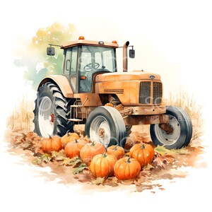 16 Autumn Pumpkin Farm Tractor Clipart, Autumn Clipart, Printable ...