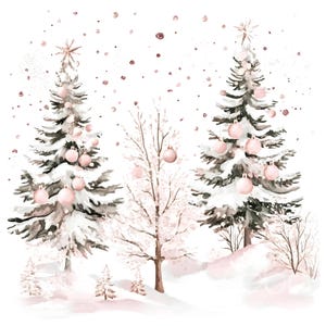 24 Pink Christmas Trees Clipart, Winter Festive Clipart, Printable ...