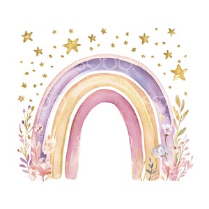 20 Boho Girl Rainbow Clipart, Cute Pink Purple Nursery Rainbow, Gold ...