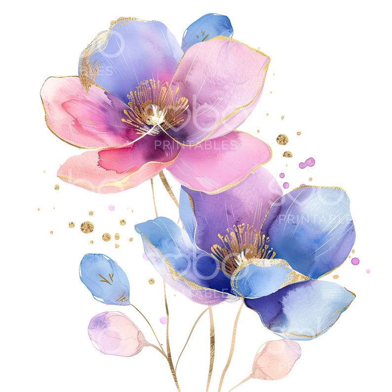 Abstract Blue Pink Flowers Clipart 27 High Quality Jpgs, Digital ...