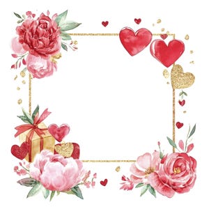 24 Gold Foil Valentine's Day Frames Clipart, Hearts Gifts Border ...