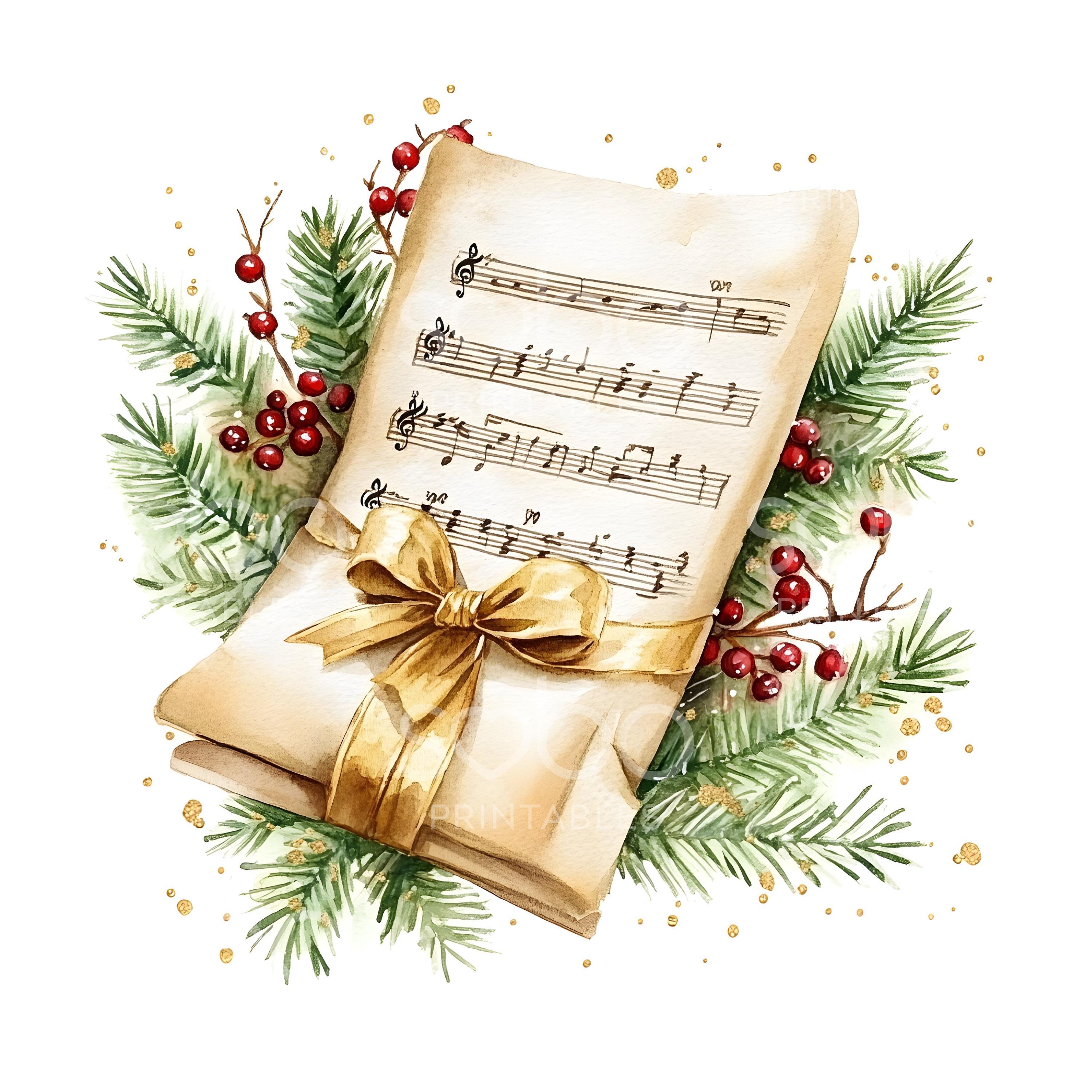 21 Xmas Music Notes Clipart, Christmas Musical Card, Music Notes ...
