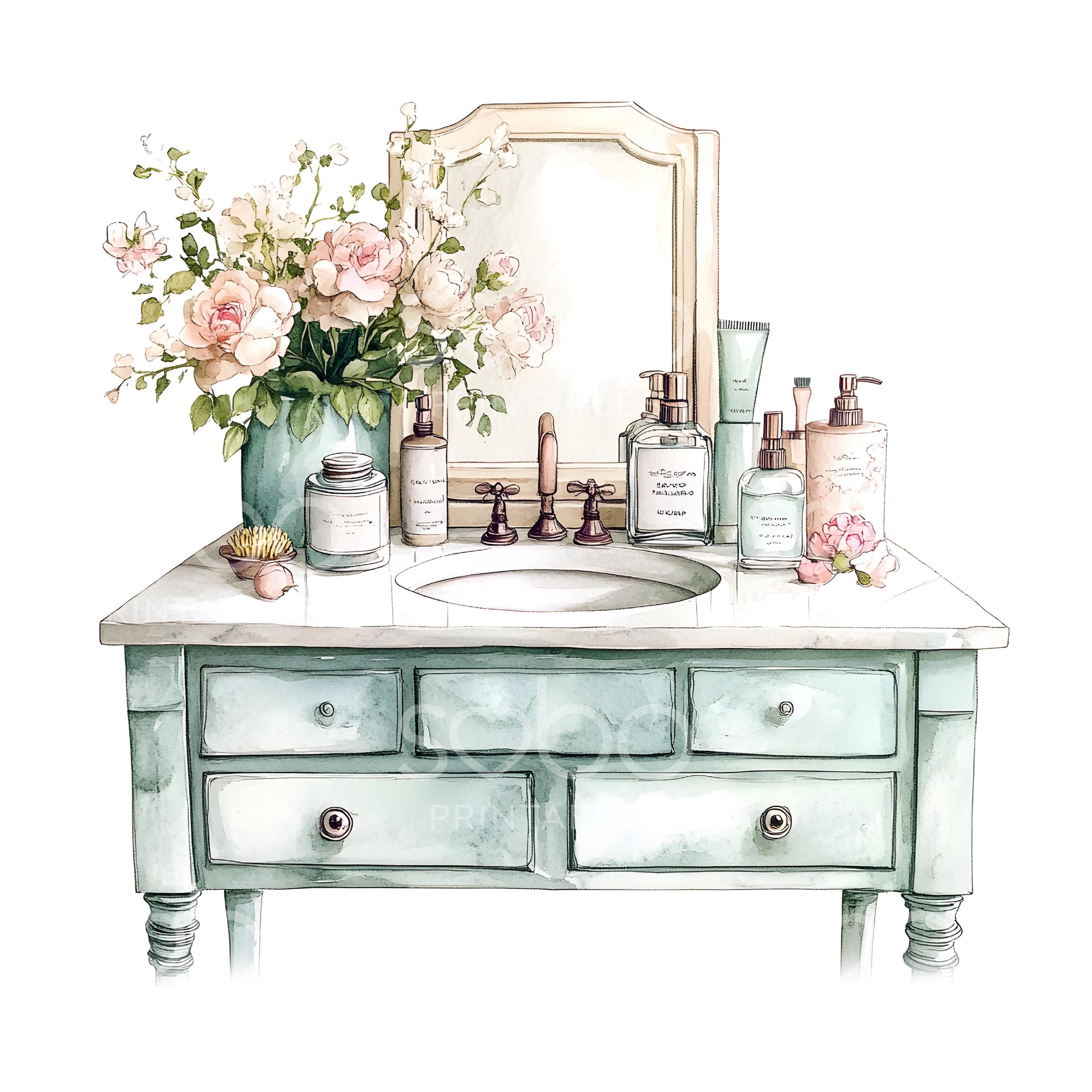 21 Vintage Sink Vanity Clipart, Floral Sink, Shabby Chic, Printable ...