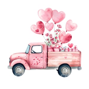 30 Valentines Day Truck Clipart, Pink Valentines Truck, Vintage Truck ...