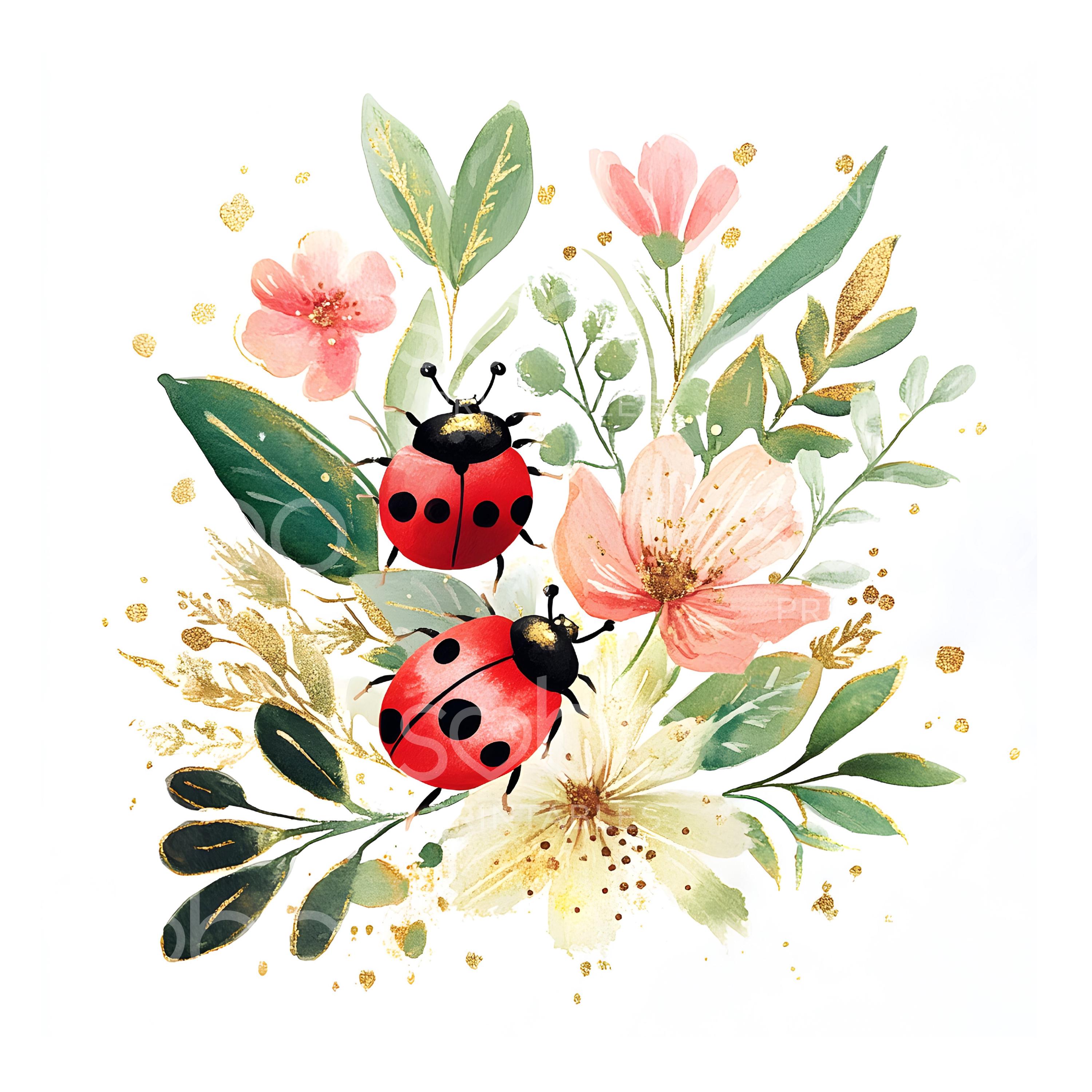22 Floral Lady Bug Clipart, Cute Lady Bug, Spring Art, High Quality ...