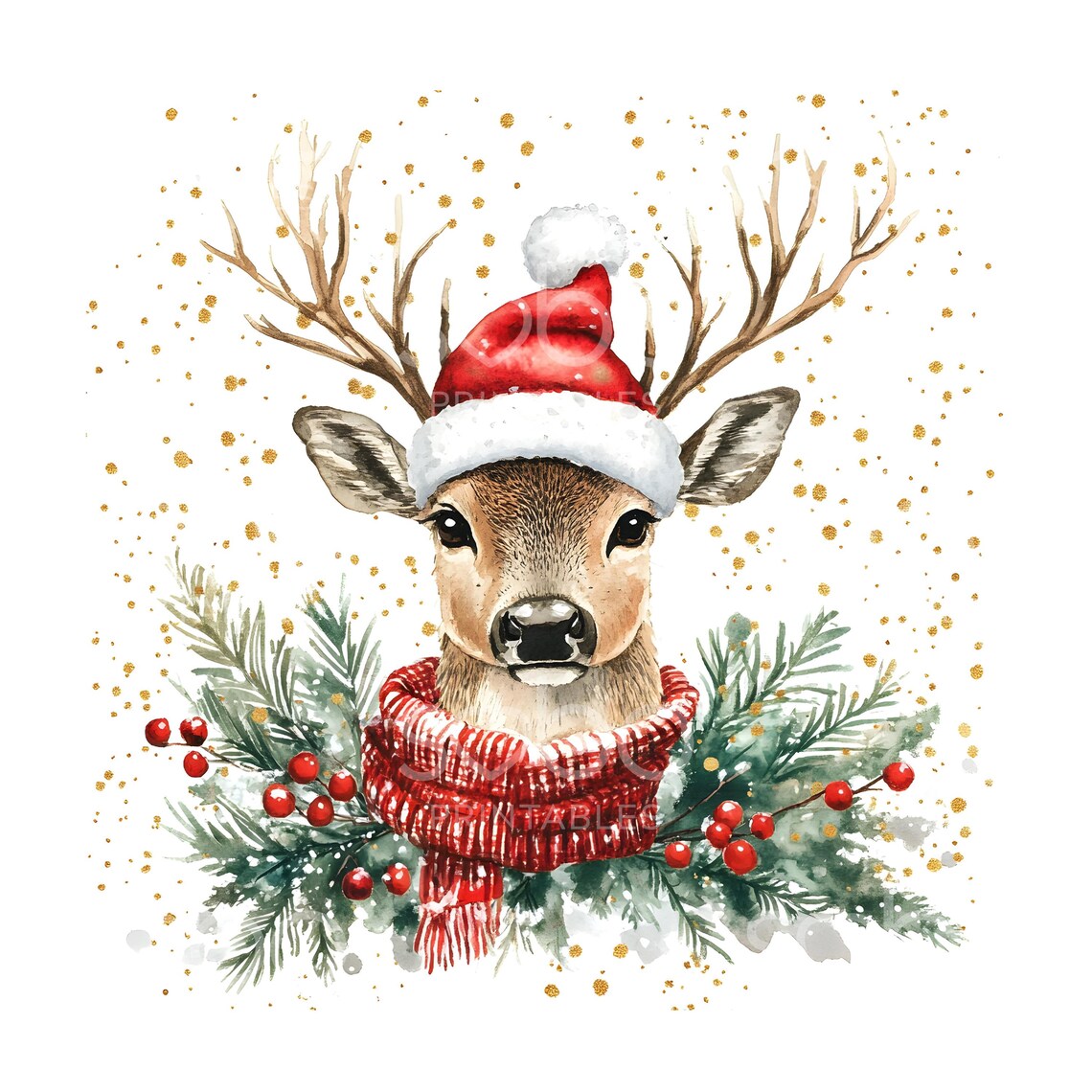 18 Xmas Deer Santa Hat Clipart, Christmas Deer, Christmas Clipart ...