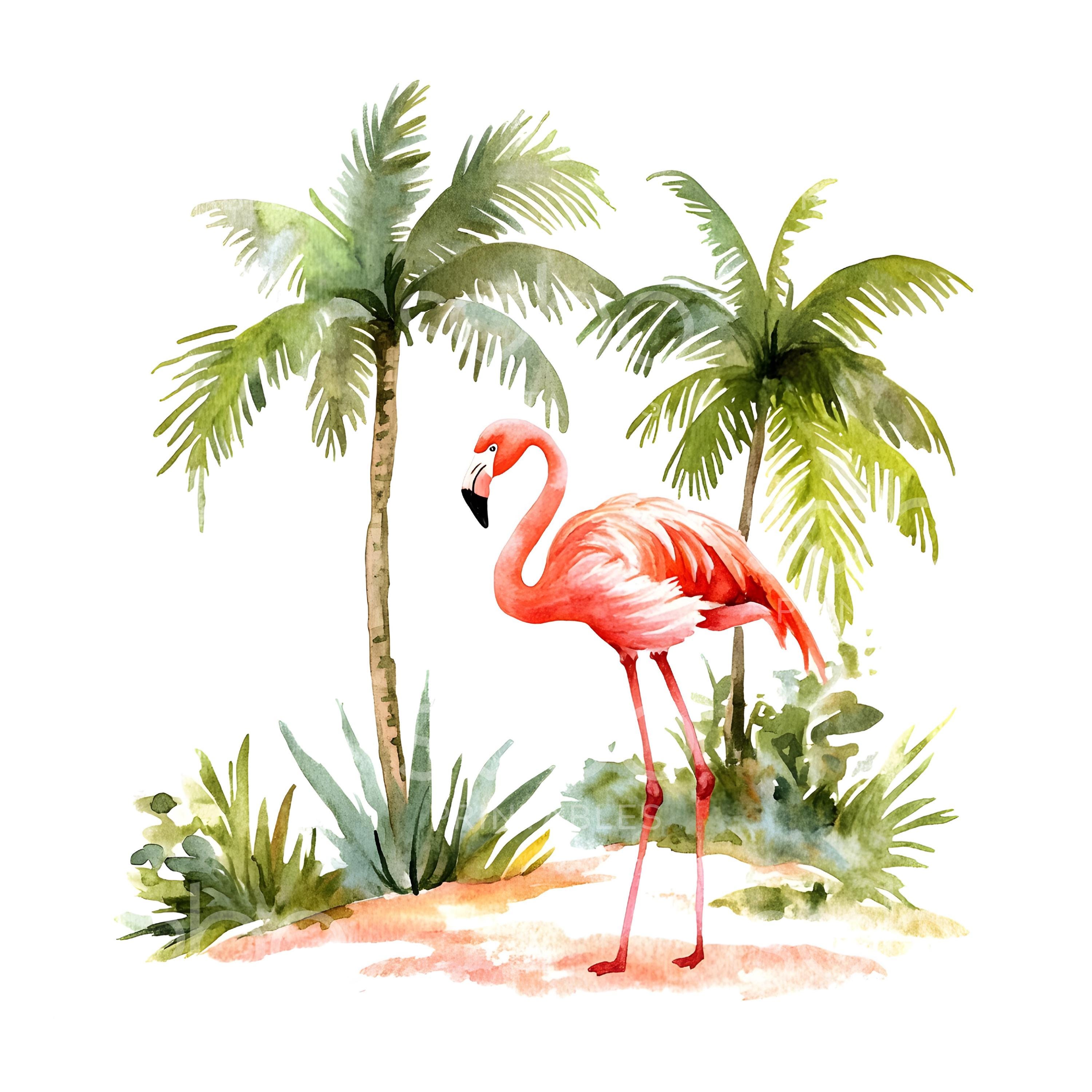 19 Tropical Flamingo Clipart, Floral Flamingo, Tropical Watercolor Art ...