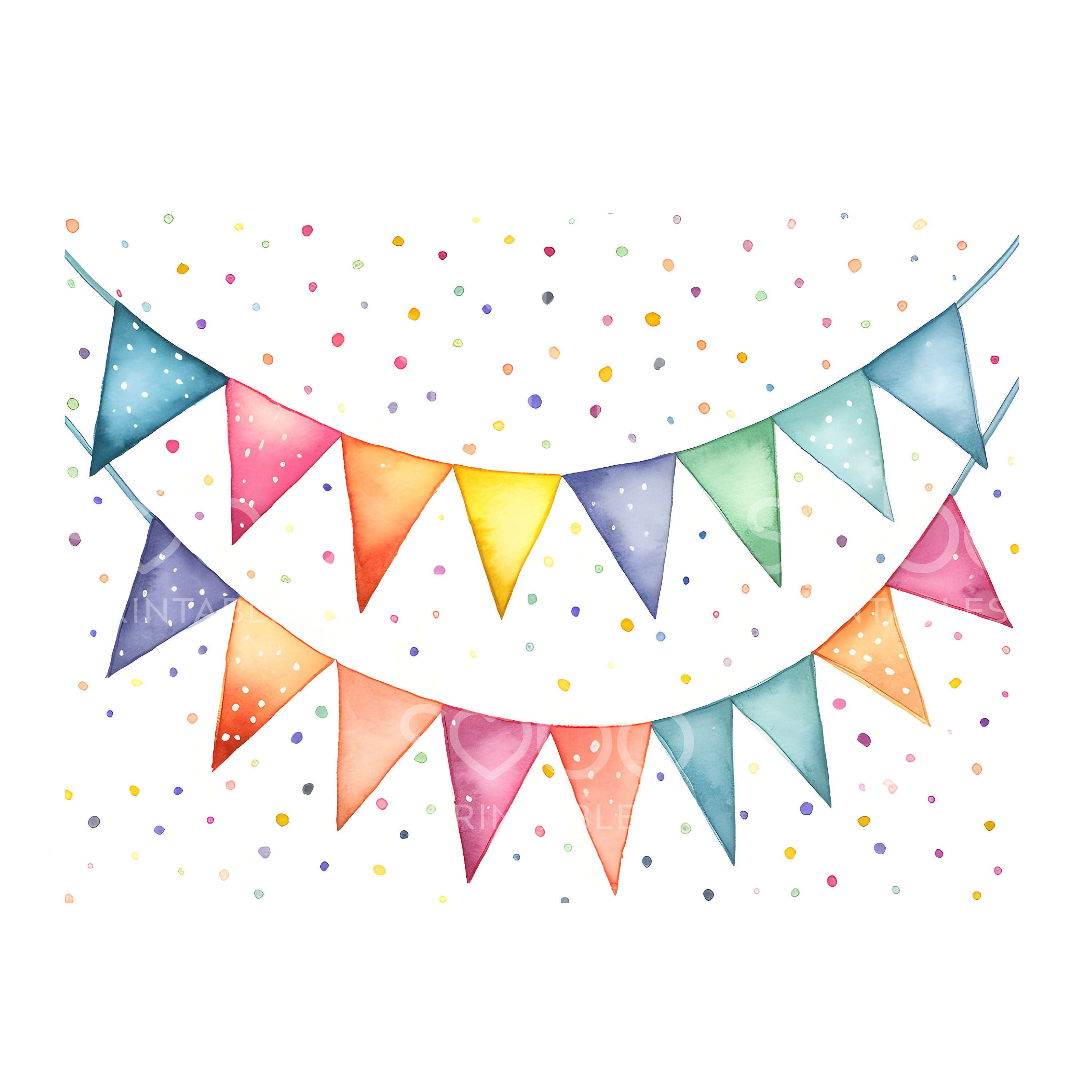 15 Birthday Bunting Clipart, Party Celebration, Watercolor Clipart ...