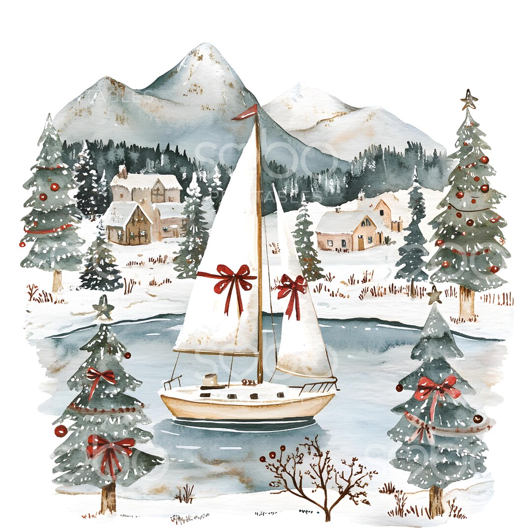 Christmas Sail Boats Clipart - 19 High Quality Jpgs, Digital Download ...