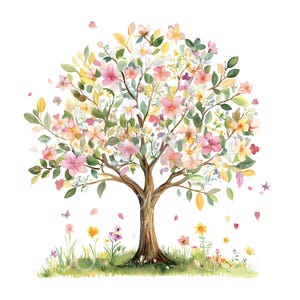 24 Floral Spring Trees Clipart, Cute Tree, Printable Watercolor Clipart ...