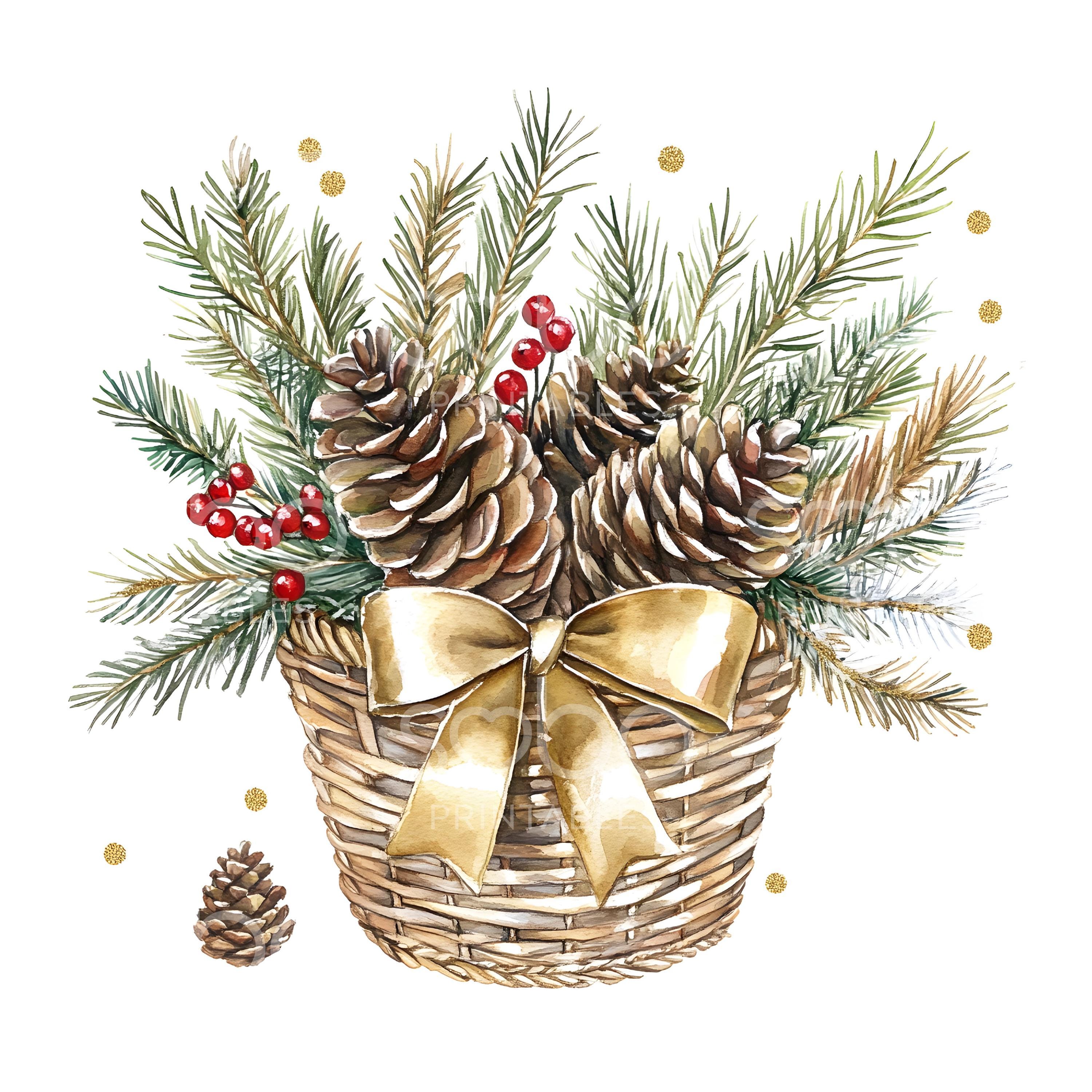 16 Christmas Basket Clipart, Holiday Festive Gift Basket, Christmas ...