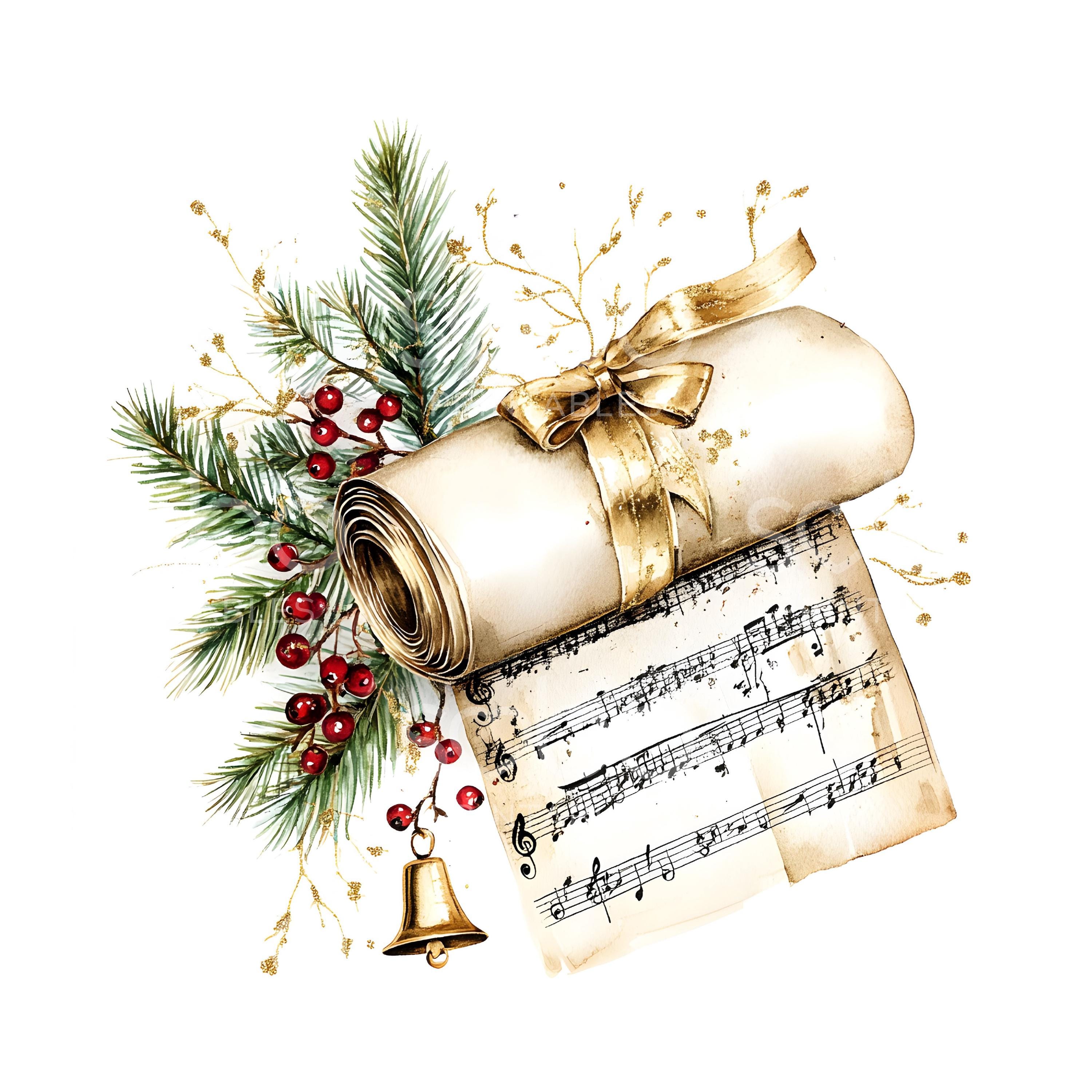 21 Xmas Music Notes Clipart, Christmas Musical Card, Music Notes ...