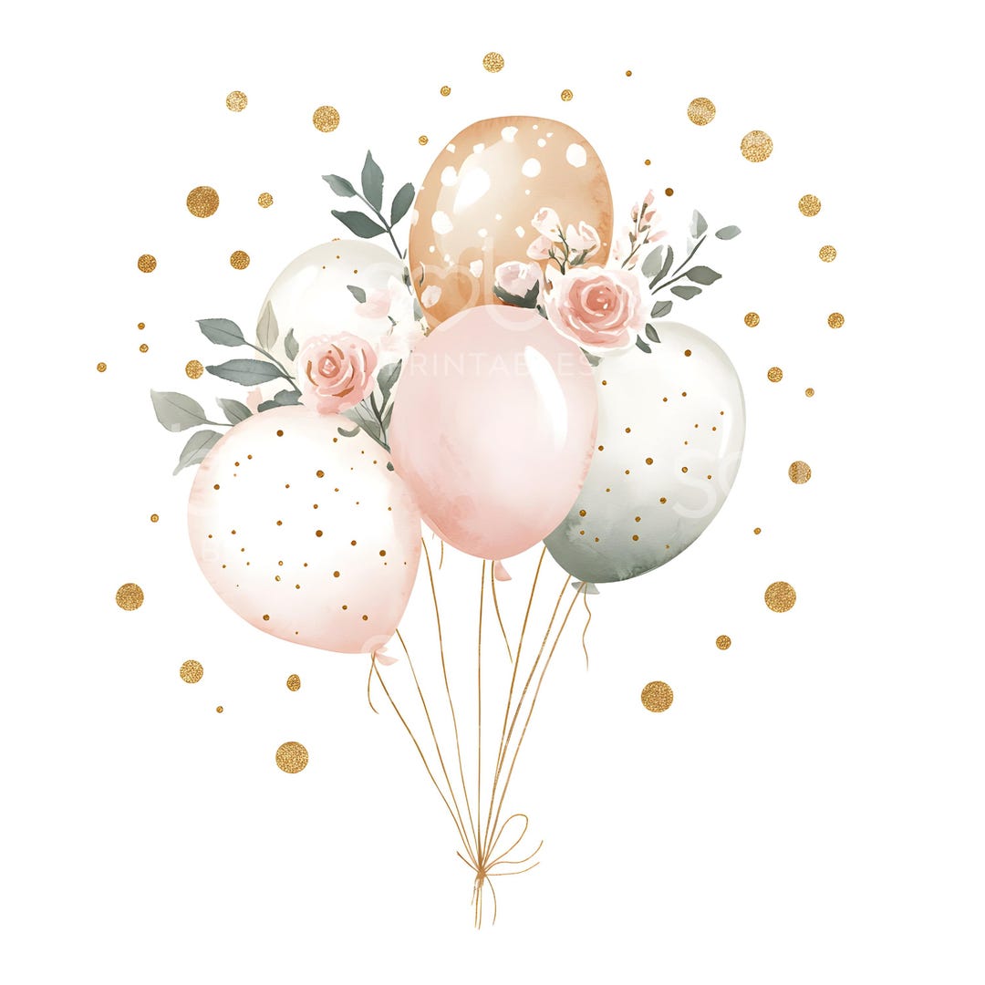 22 Boho Pastel Balloons Clipart, Kids Nursery Balloon Clipart, Gold ...