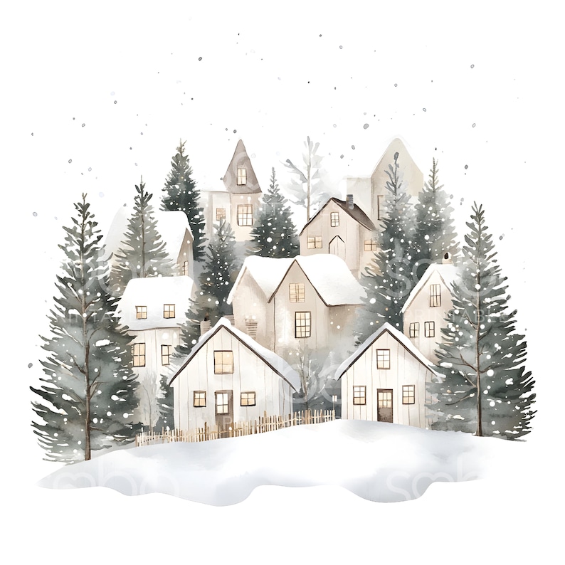 26 Christmas Beige Village Clipart, Cute Cottagecore Houses, Barn Xmas ...