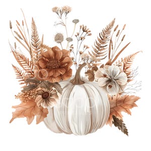 16 Boho Pumpkin Flowers Bouquet Clipart, Pumpkin Wall Art, Minimalistic ...