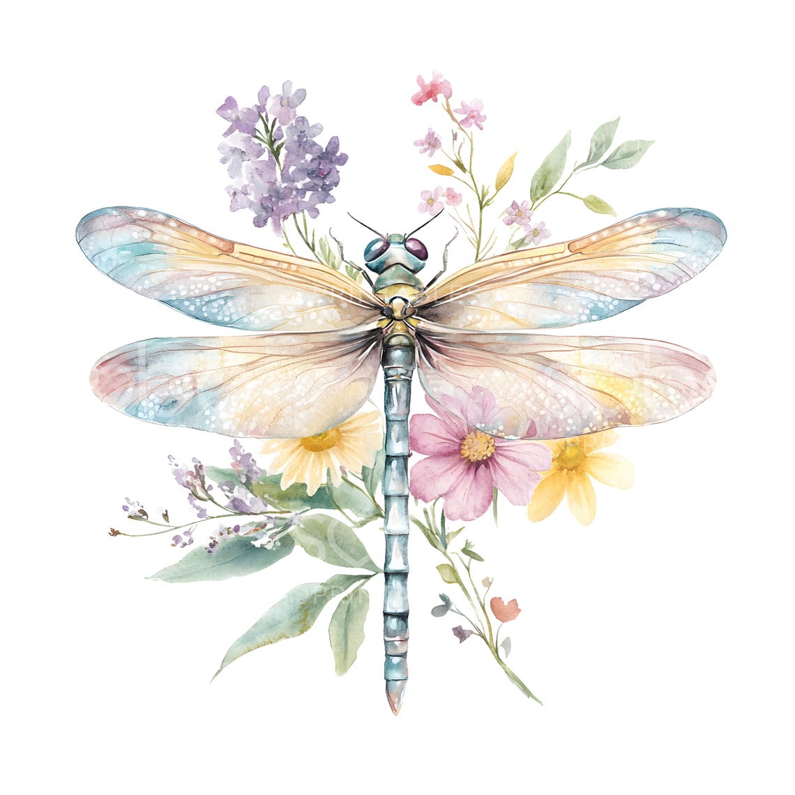 34 Floral Dragonfly Clipart, Spring Dragonfly, Printable Watercolor Art ...