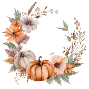 17 Boho Pumpkin Wreath Clipart, Watercolor Pumpkin, Autumn Wreath, High ...