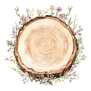 16 Floral Wooden Slice Clipart, Wooden Slice, Wedding Printable ...