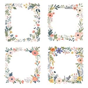 24 Cute Floral Frames Clipart, Spring Florals Frame Borders, Wildflower ...