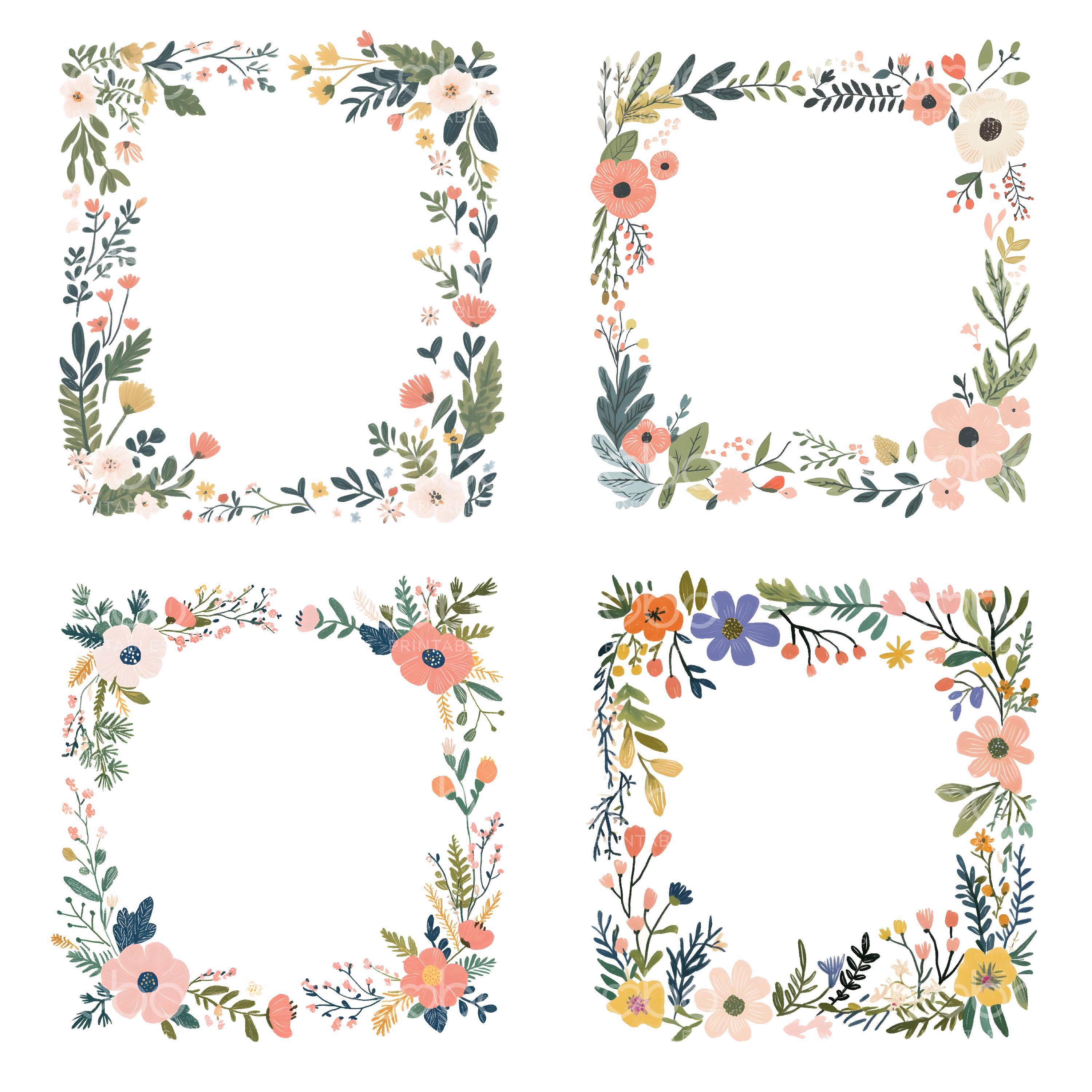 24 Cute Floral Frames Clipart, Spring Florals Frame Borders, Wildflower ...