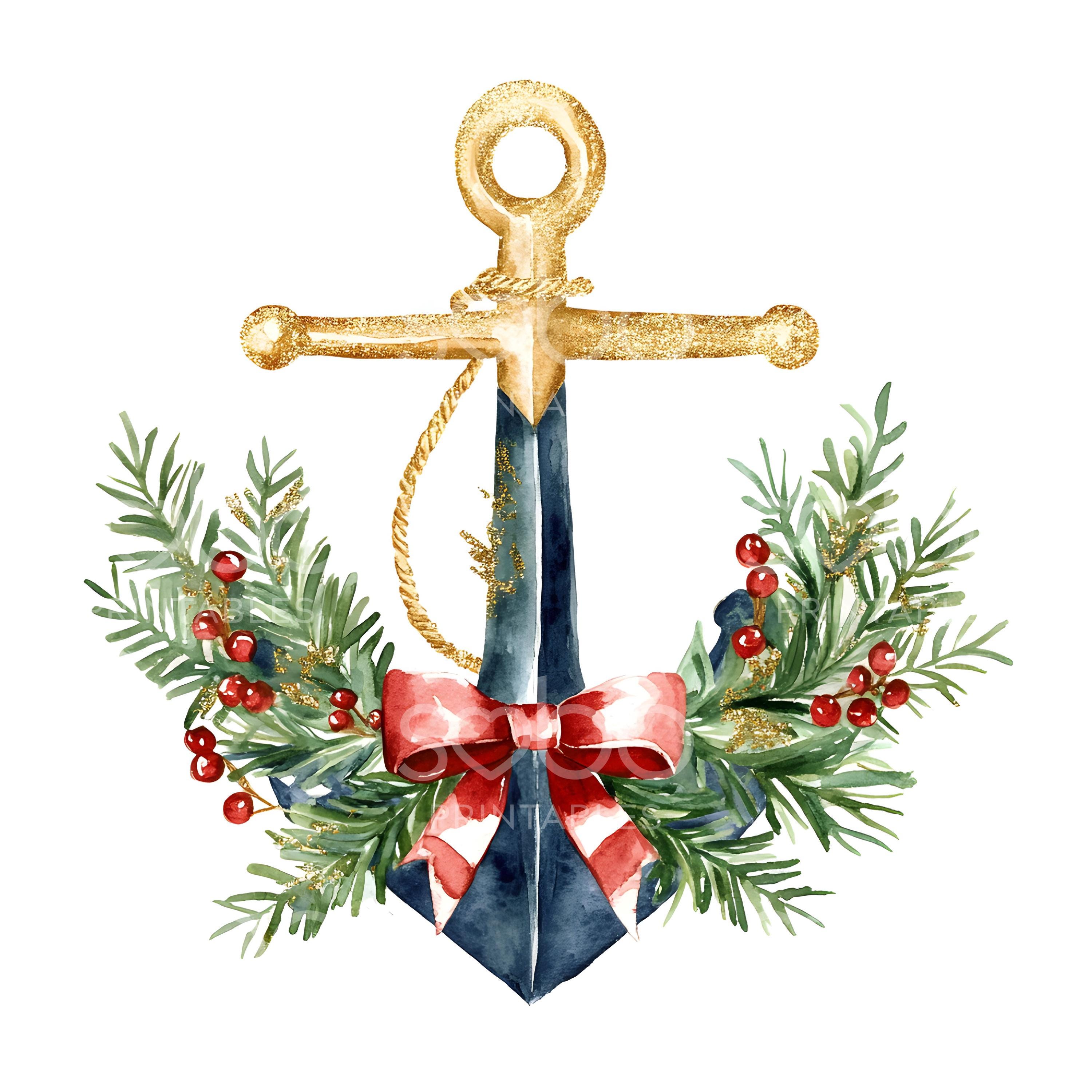 20 Christmas Anchor Clipart, Nautical Festive Clipart, Printable ...