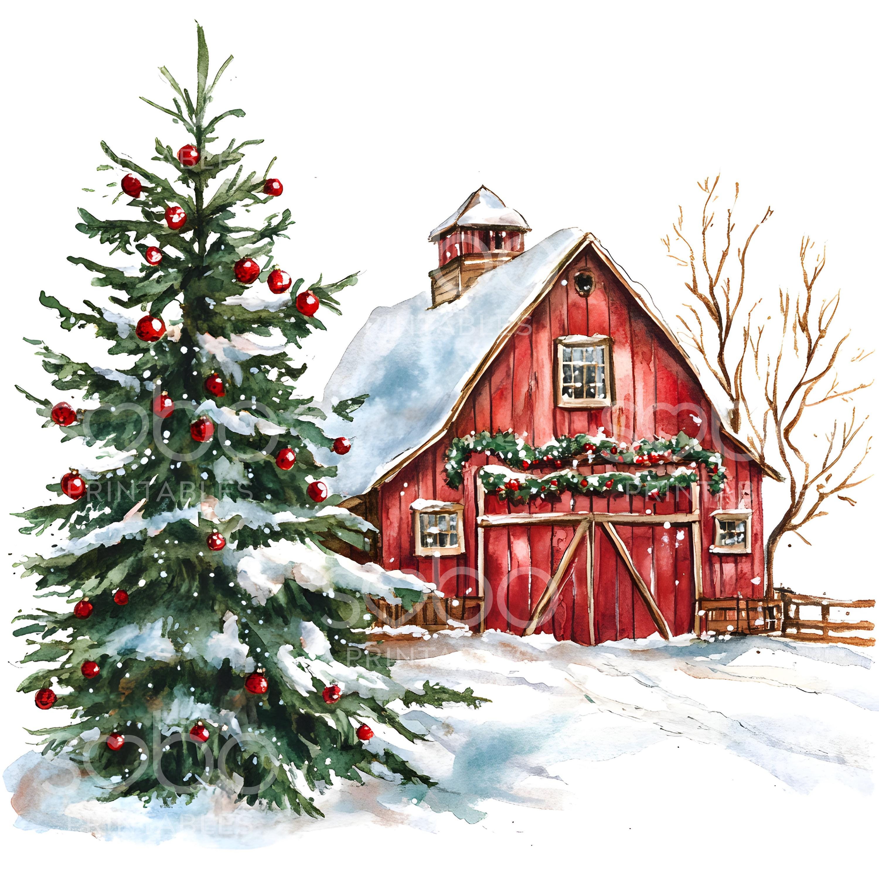 23 Christmas Barn Clipart, Farmyard Barn Clipart, Christmas Card, High ...