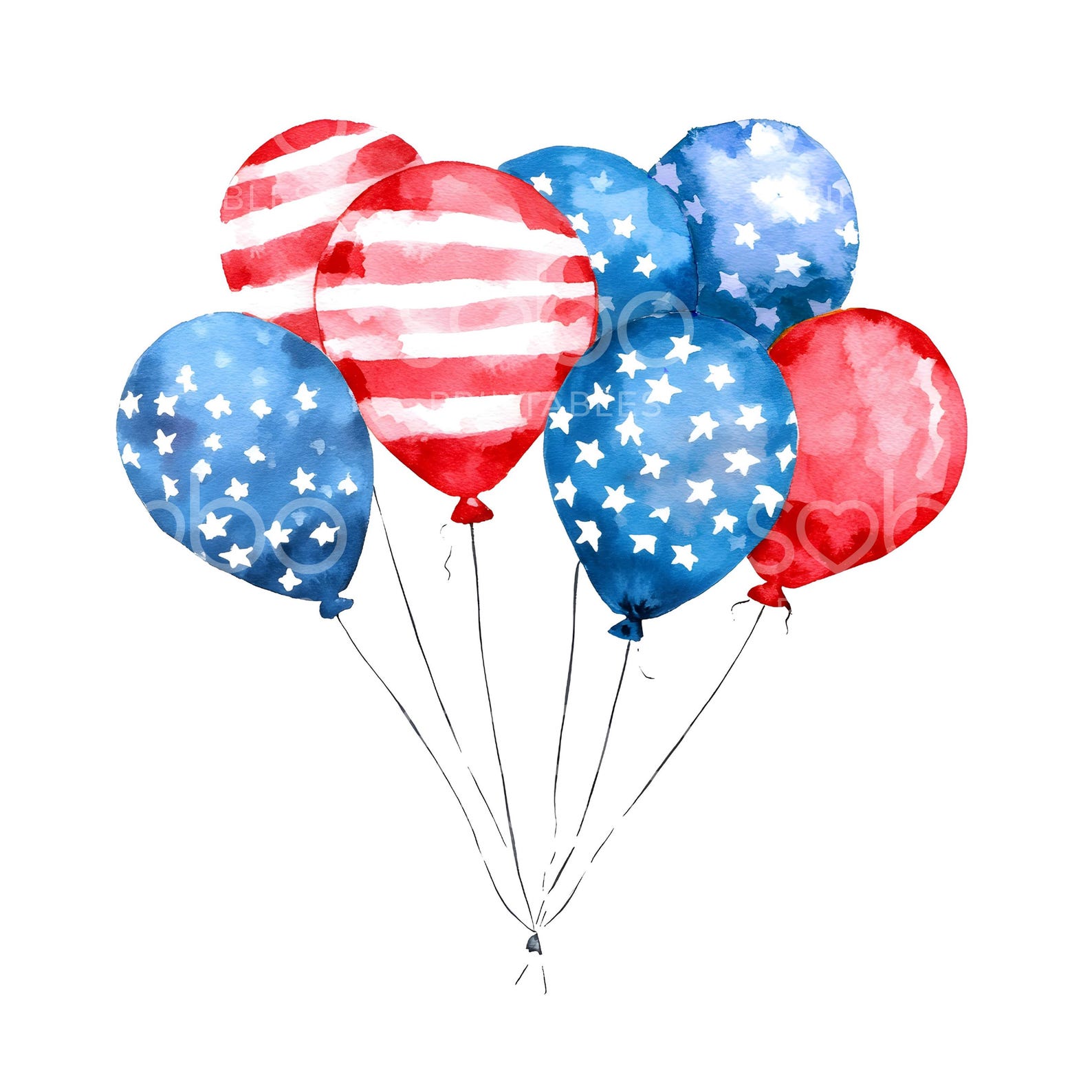 21 Patriotic Balloons Clipart, USA Party Invite Art, 4th of July ...
