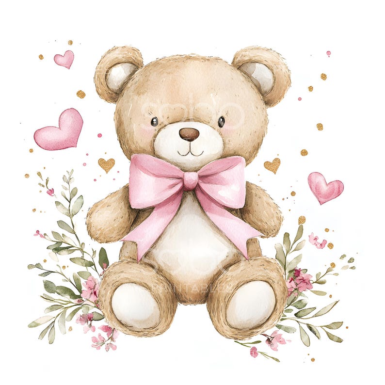 25 Valentine Teddy Bear Bows Clipart, Coquette Teddy Bear, Printable ...