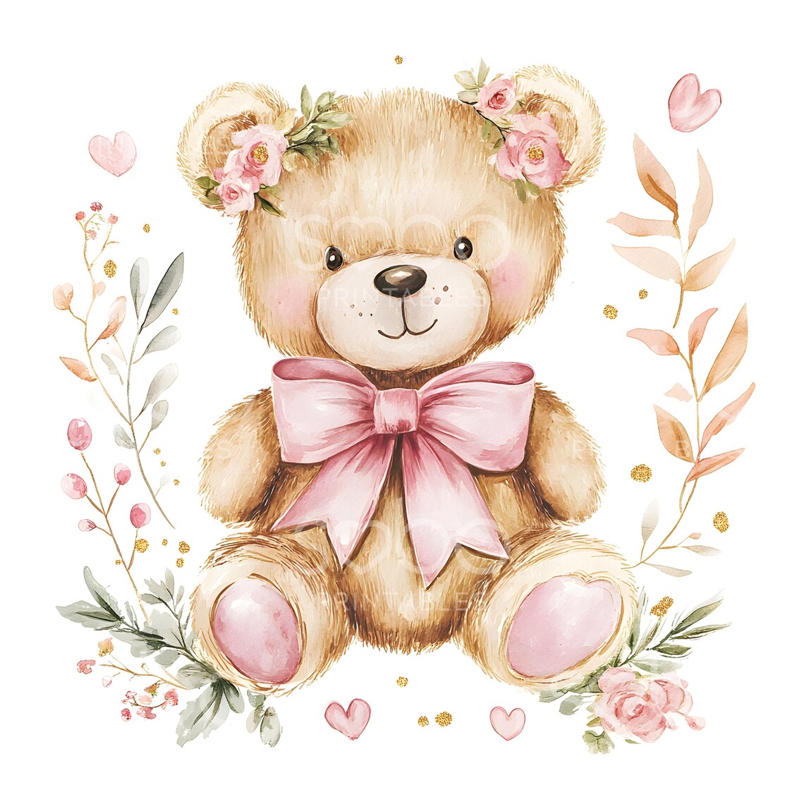 25 Valentine Teddy Bear Bows Clipart, Coquette Teddy Bear, Printable ...