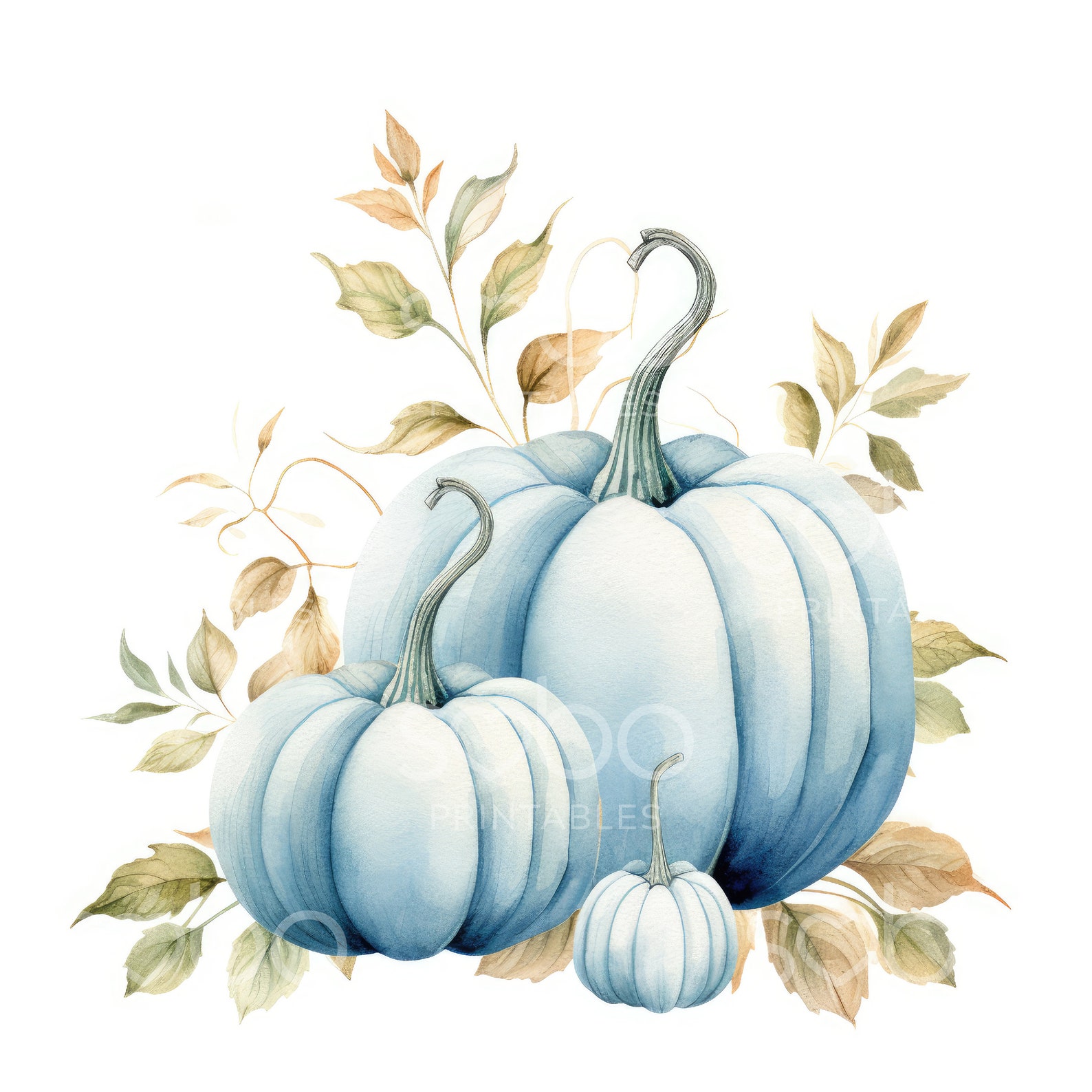 Blue Watercolor Pumpkin Clipart - 10 High Quality Jpgs, Digital ...