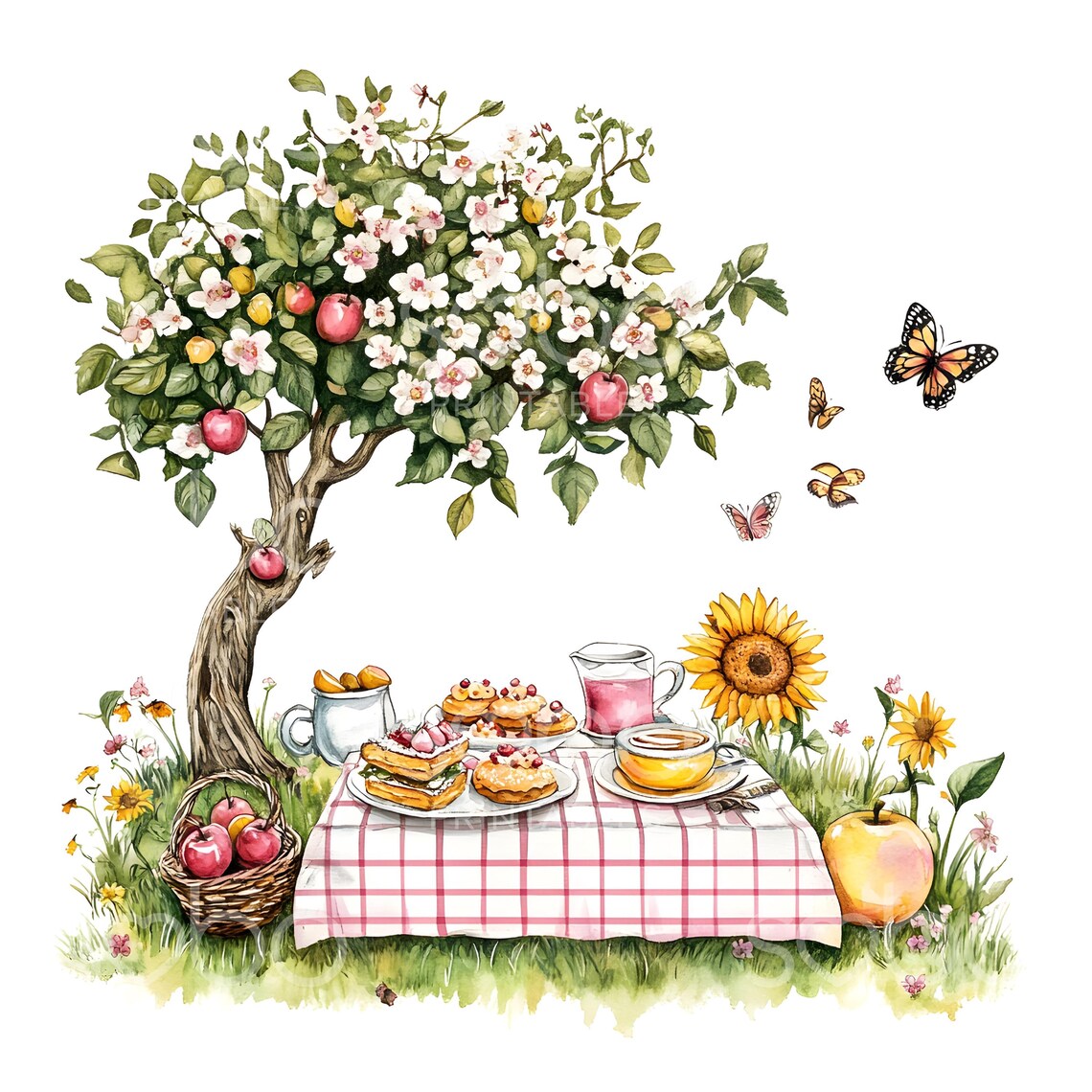 19 Summer Tea Party Clipart, Picnic Clipart, Watercolor Clipart, High ...