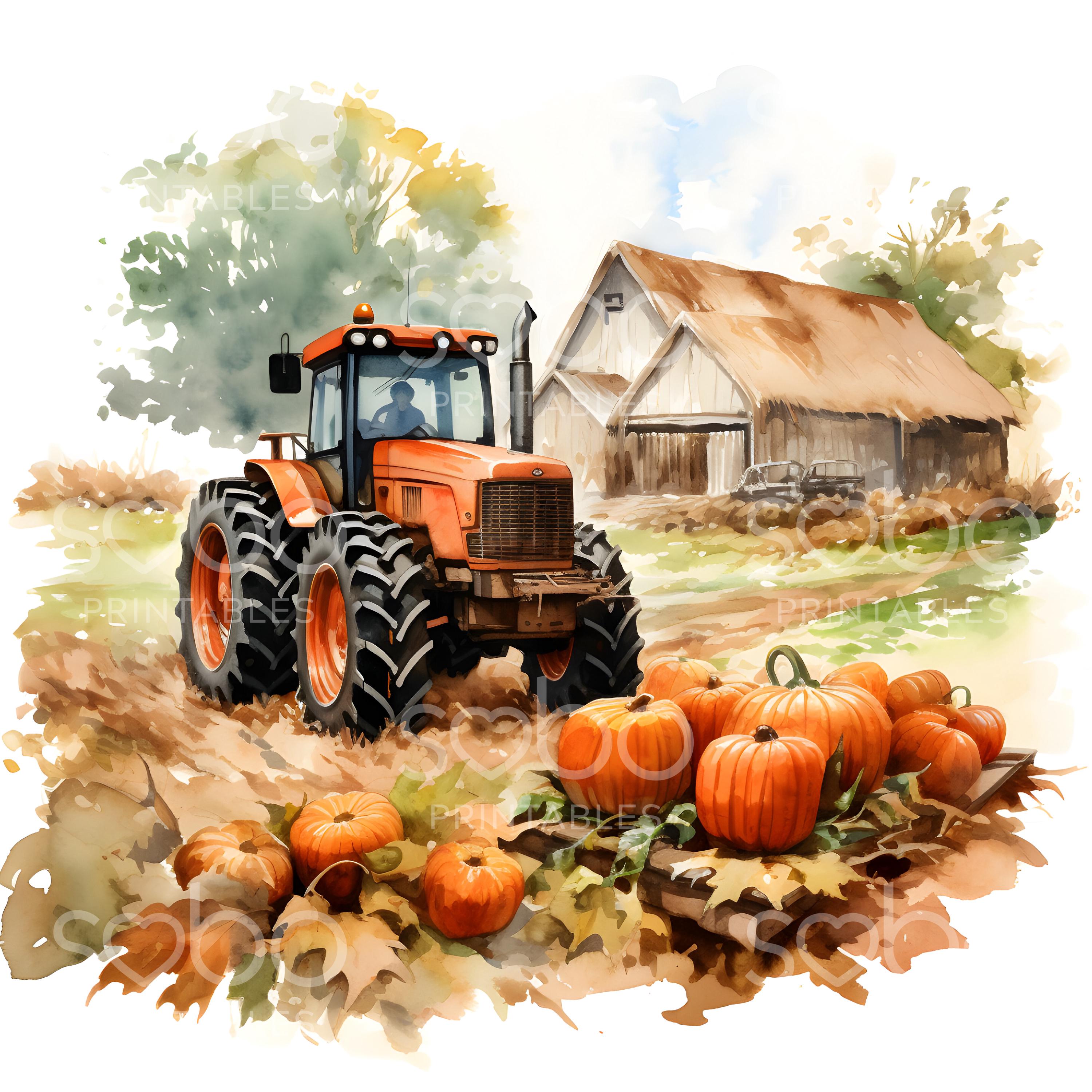 16 Autumn Pumpkin Farm Tractor Clipart, Autumn Clipart, Printable ...