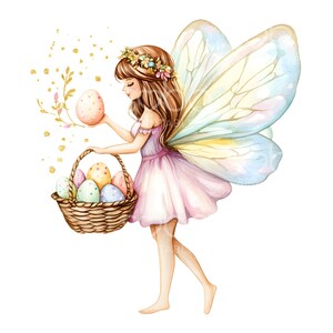 24 Easter Fairy Clipart, Egg Hunt, Easter Card, Printable Watercolor ...