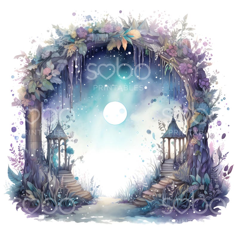 15 Magical Arch Clipart, Forest Halloween Clipart, Watercolor Clipart ...