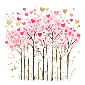 24 Pink Trees With Hearts Clipart, Abstract Heart, Valentine Printable ...