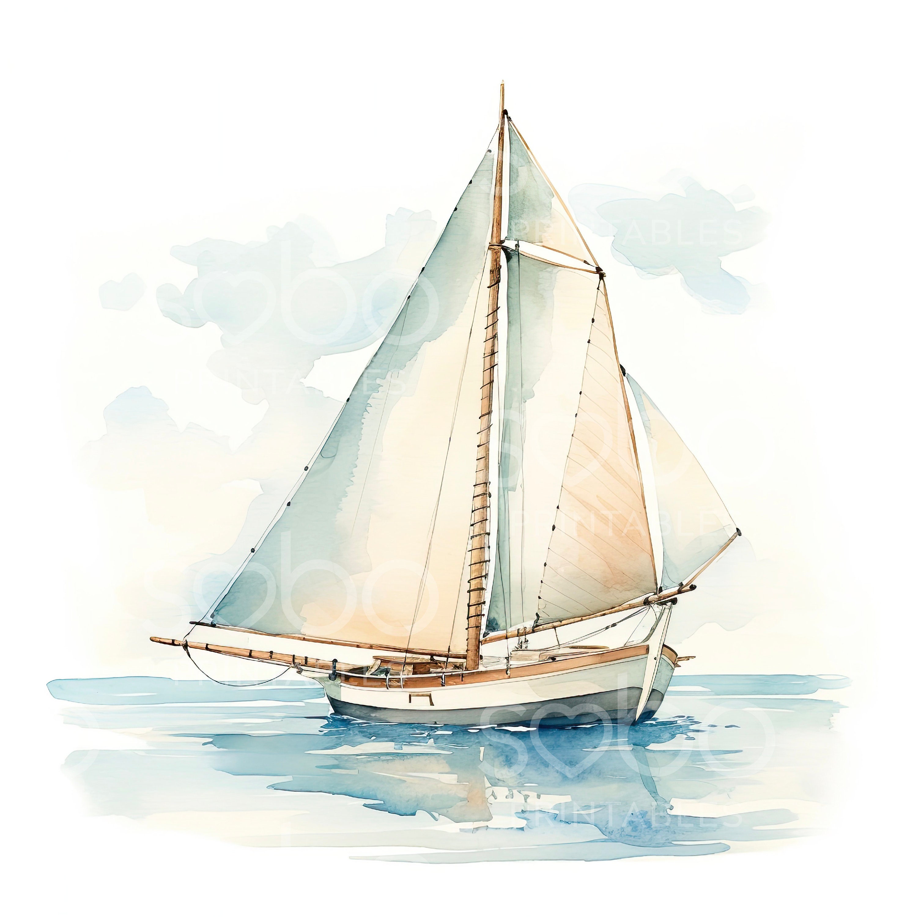 Nautical Sail Boats Clipart - 14 High Quality Jpgs, Digital Download ...